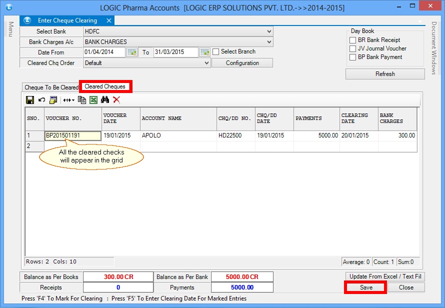 Enter Cheque Clearing