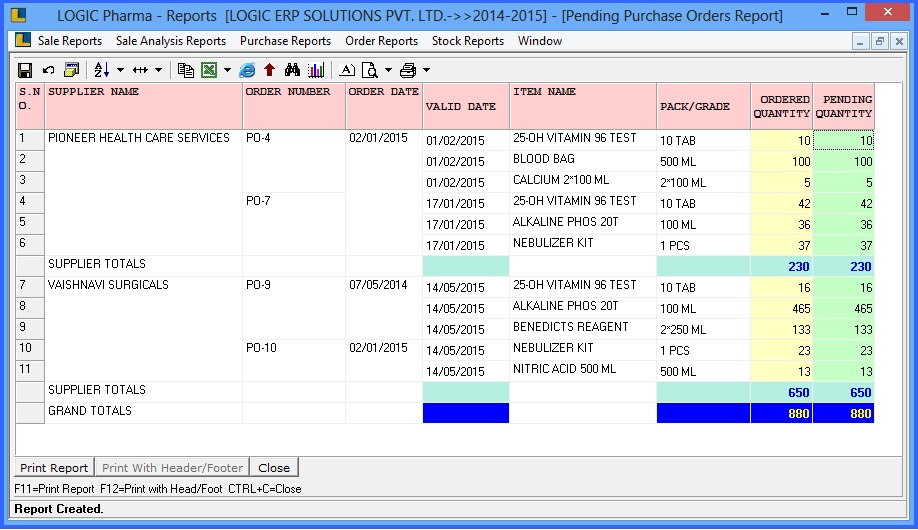 Pending Purchase Order Status Report