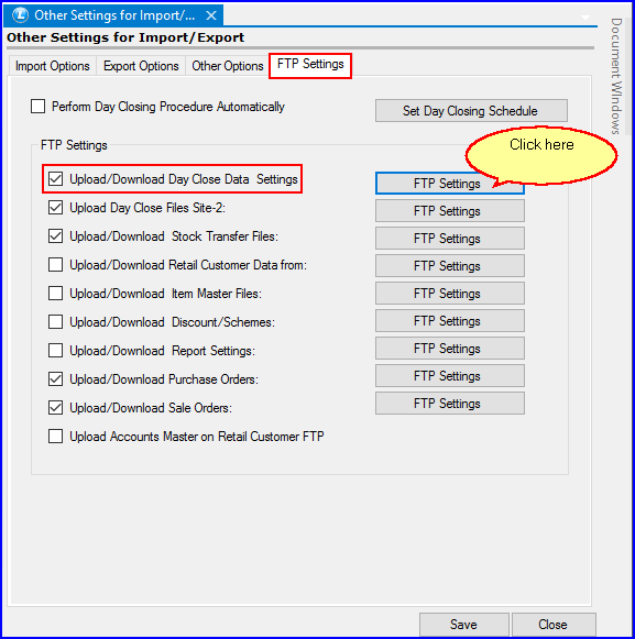 Set Branches > FTP Settings (Global) > Other Settings related to Import ...