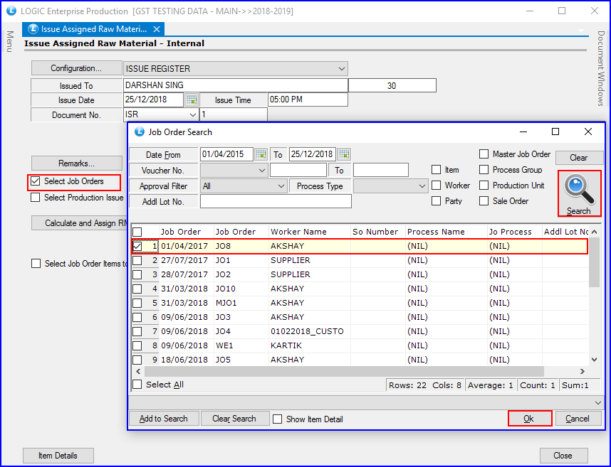 Production > Production Process > Issue Assigned Raw Material- Internal