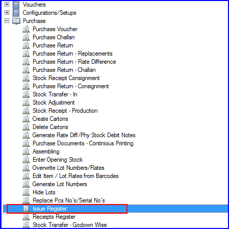 Sale/Dispatch Process > Transactions > Issue Register