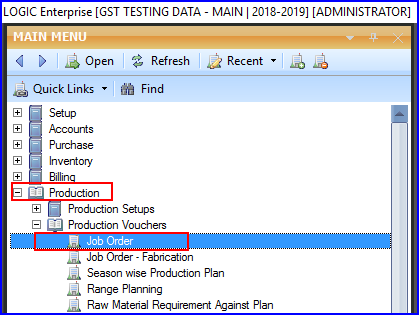 Production > Production Process > Job Order