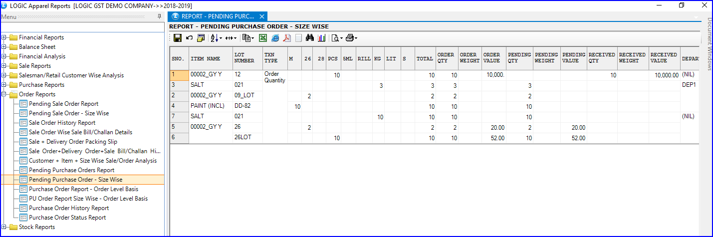 Purchase/Stock In Process > Reports > Purchase Order Register > Item ...