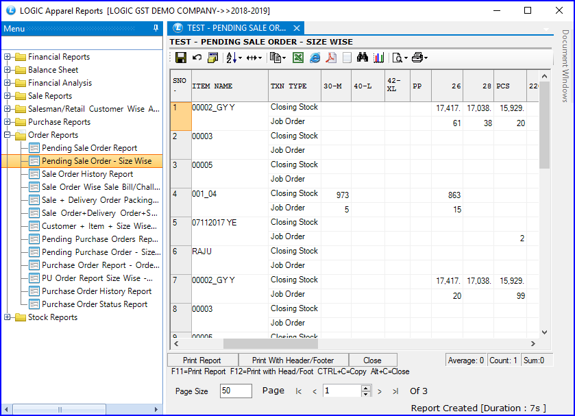 Sale/Dispatch Process > Reports > Sale Order Register > Pending Sale ...