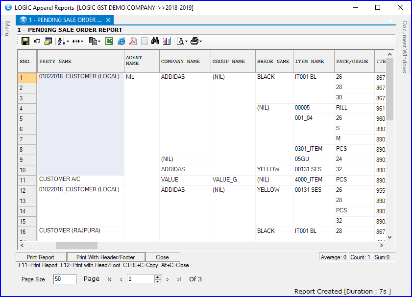 Sale/Dispatch Process > Reports > Sale Order Register > Pending Sale ...