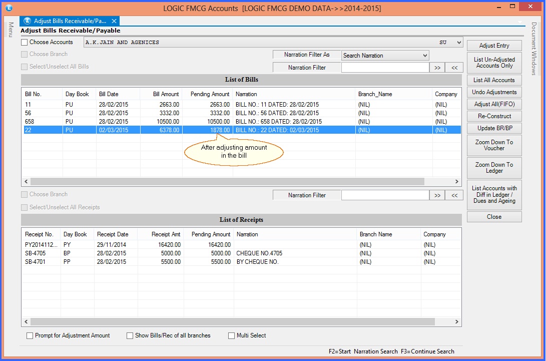 Adjust Bills Receivable/Payable