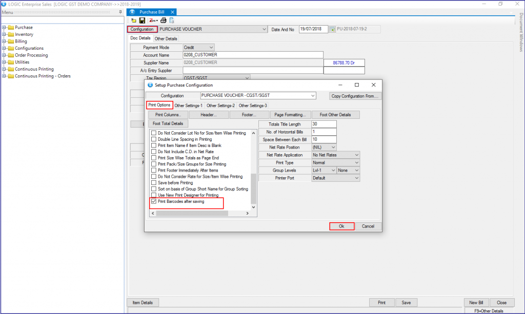 Print Barcode after Save option Added in Purchase Voucher and Purchase ...