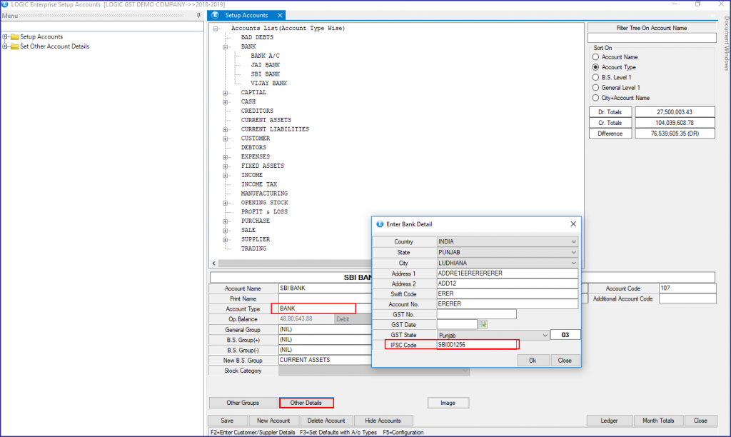 Add Website and IFSC code in Setup Accounts - Blog