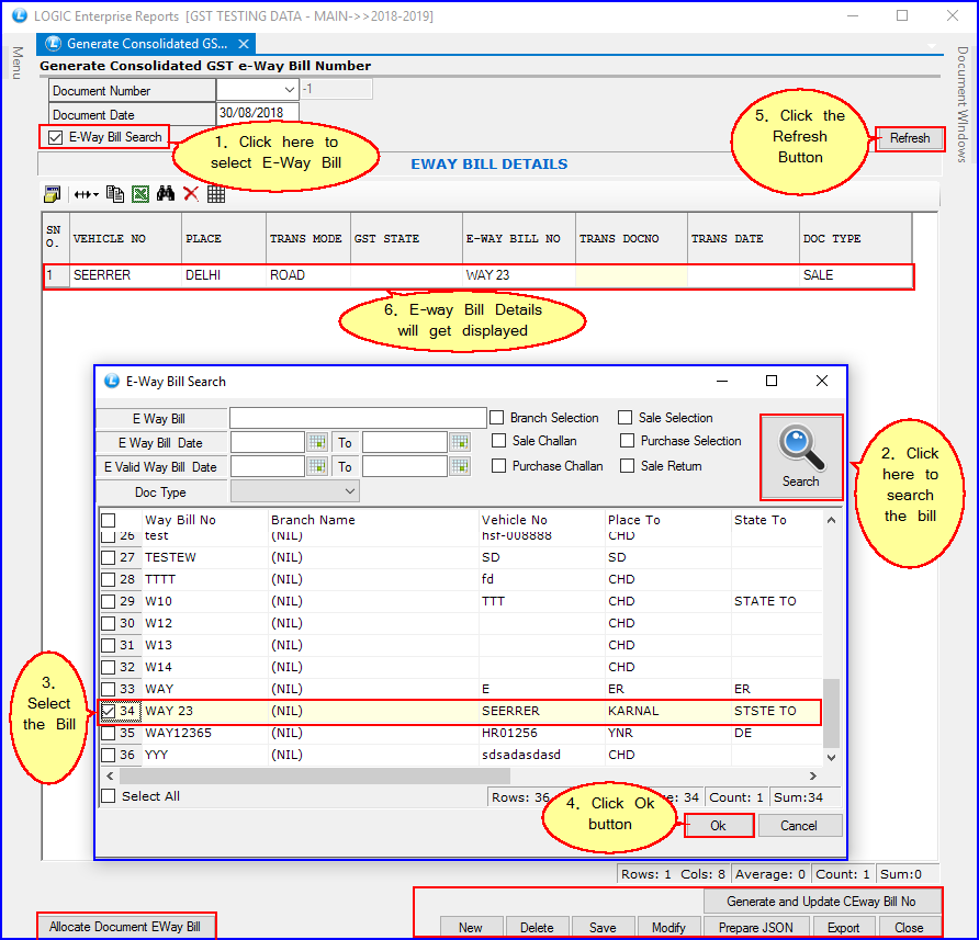 EWay Implementation in LOGIC > Generate Consolidated GST e-Way Bill Number